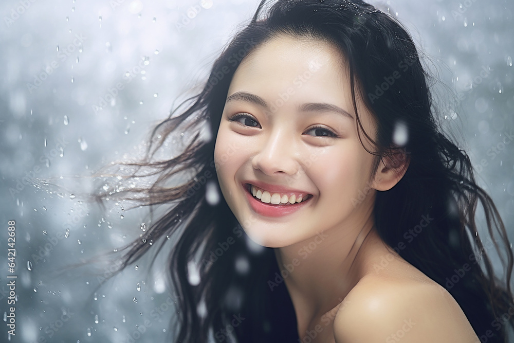 the radiant smile of a young girl, her teeth gleaming white, as she ...