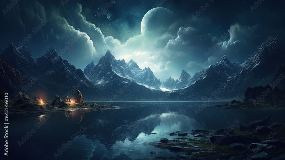 Picture a majestic powerful strong nature, lightning and stormy sky ...