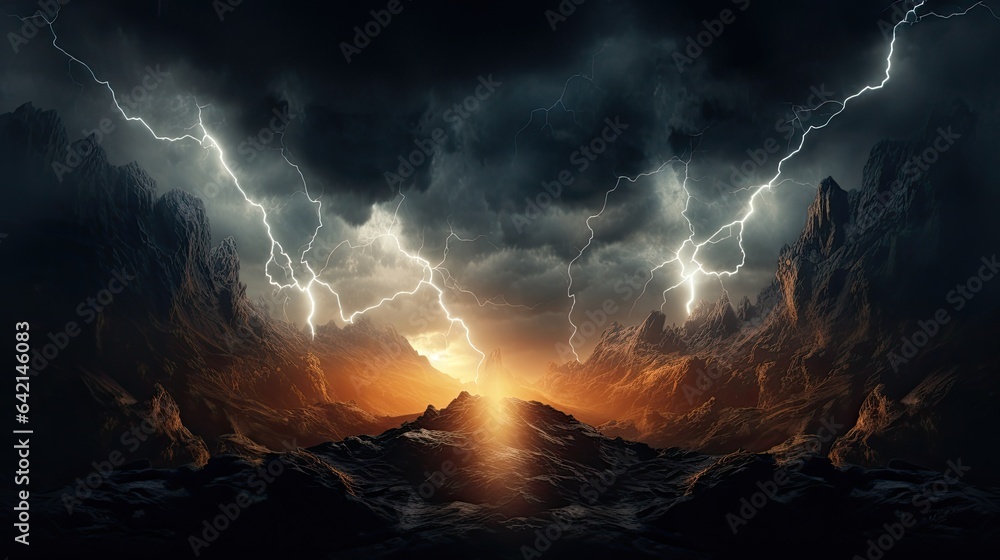 Picture a majestic powerful strong nature, lightning and stormy sky ...