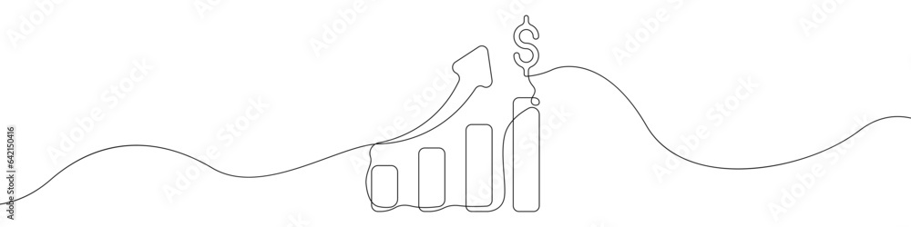 Up arrow graph line continuous drawing vector. One line Dollar growth ...