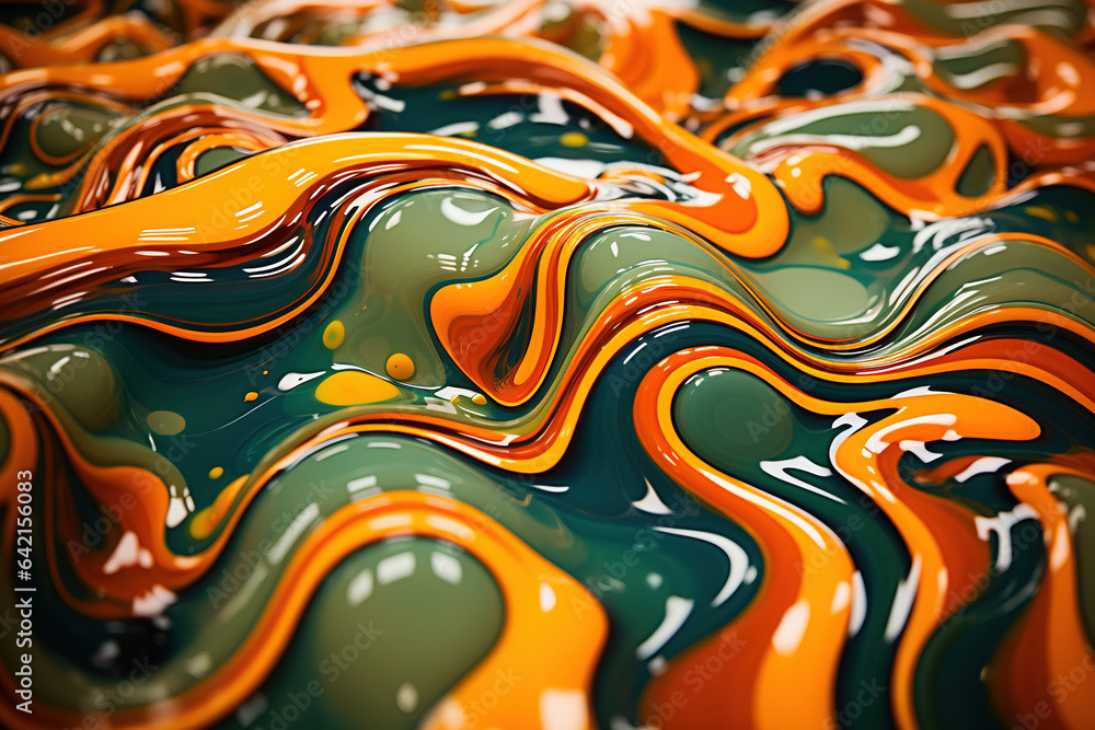 Reaction diffusion pattern in a shallow fuild tank, top view, orange ...