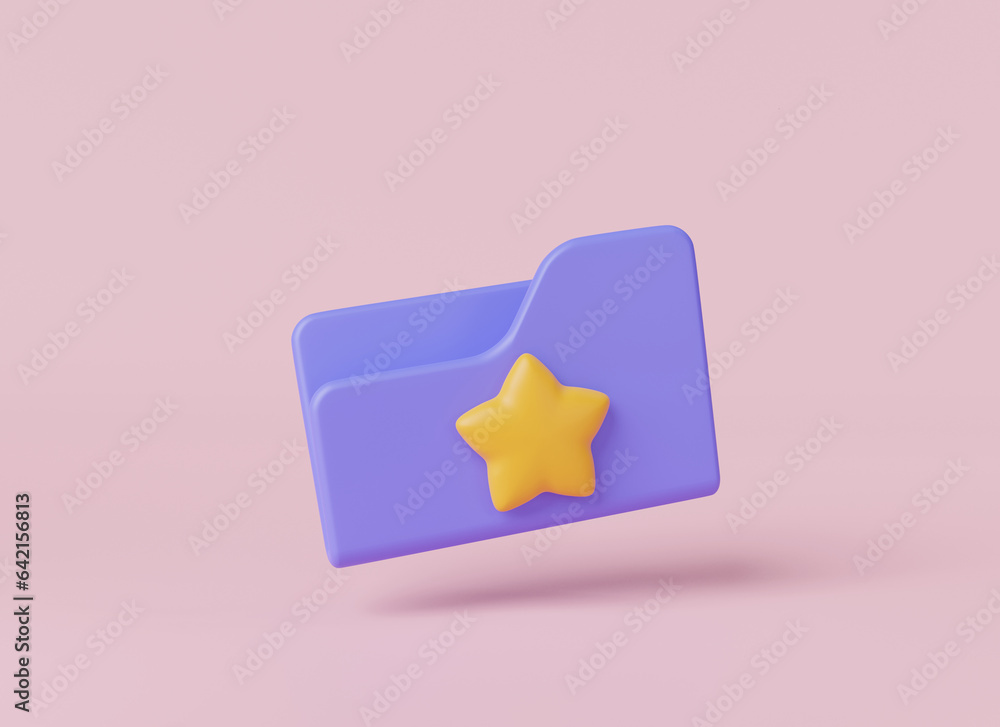 3d render illustration of Folder with star symbol for favorite file and ...