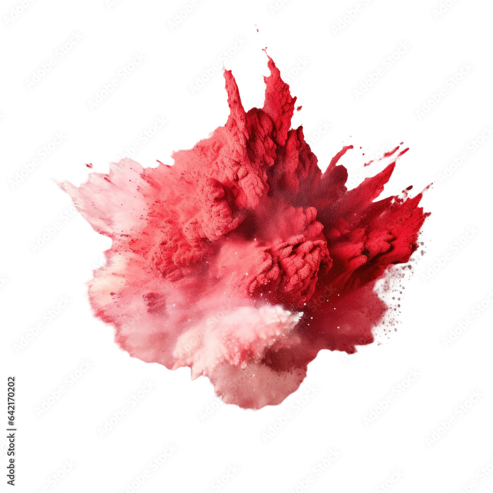 White powder frozen in mid air red powder explosion isolated on ...