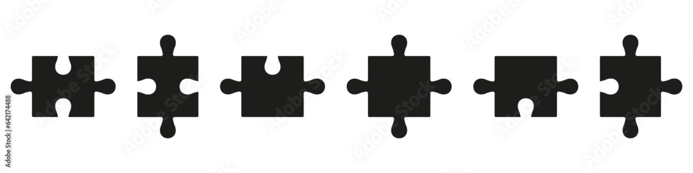 Jigsaw Parts Matching Together Silhouette Icon Set. Puzzle Pieces Fit ...