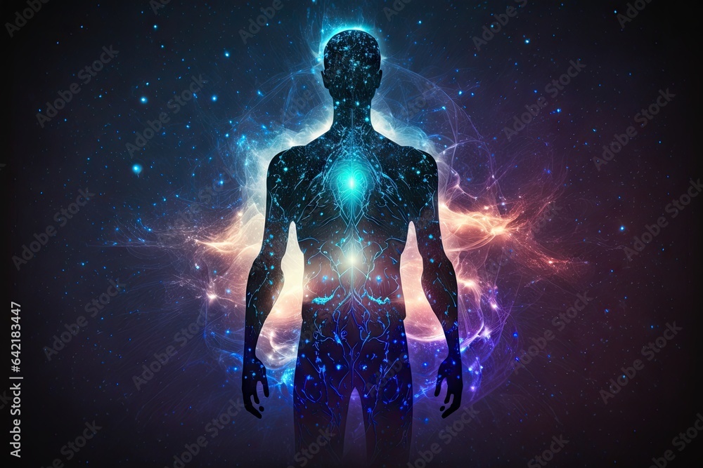 Human body with glowing neurons and nervous system. Artificial ...