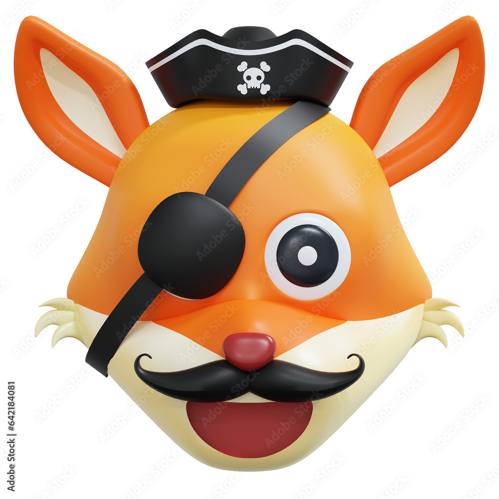 pirate captain fox emoticon 3d illustration Stock Illustration | Adobe ...