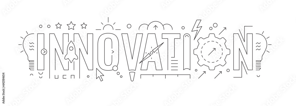 innovation word and innovation symbols. innovation concept design ...