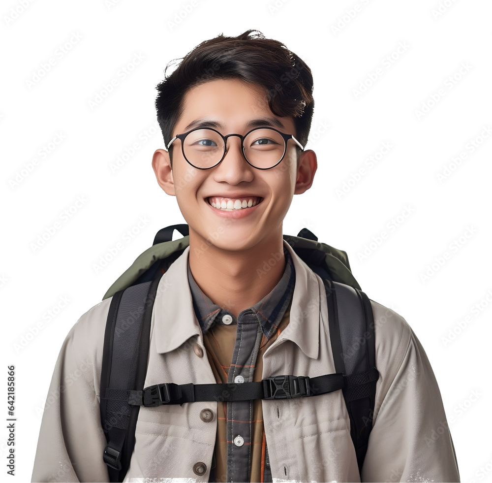 Asian student smiling happily on transparent background. Stock Photo ...