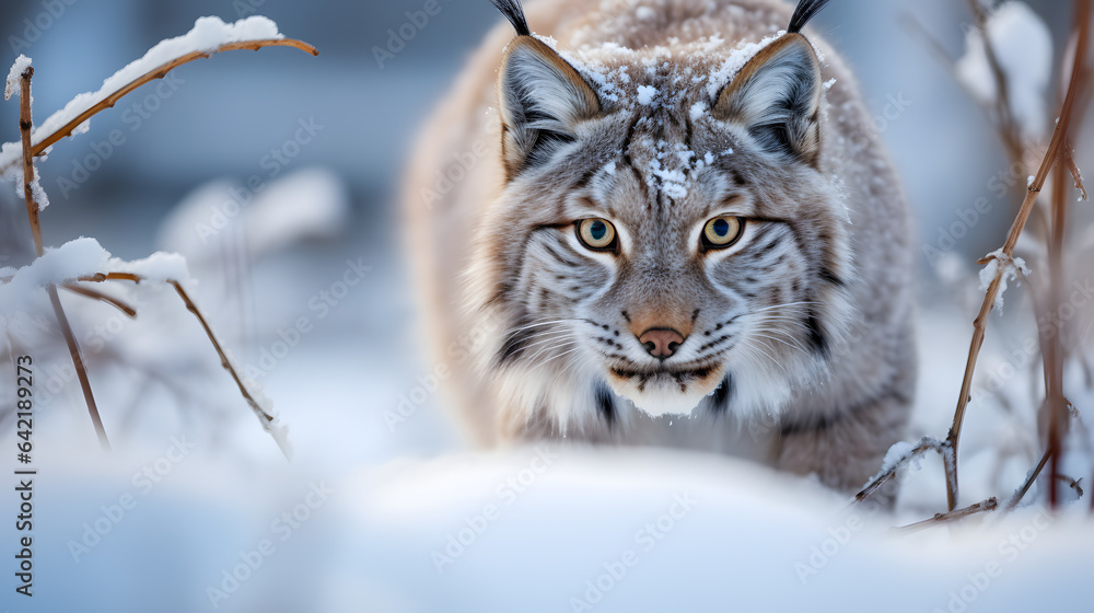 A rare sighting of a lynx prowling through a snowy forest captivates ...