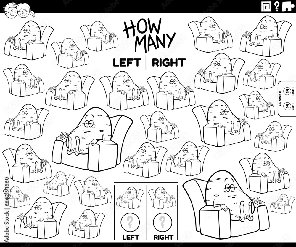 counting pictures of comic couch potato coloring page Stock Vector ...