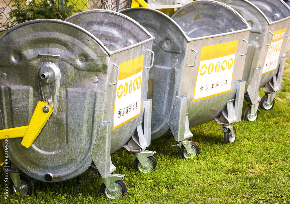 Trash metal containers, tanks. Sorting of garbage. waste recycling ...