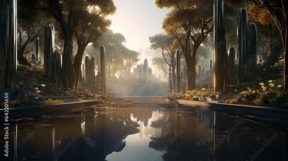 Sci Fi Park with Peaceful Reflection Pool, Memorial Park with ...