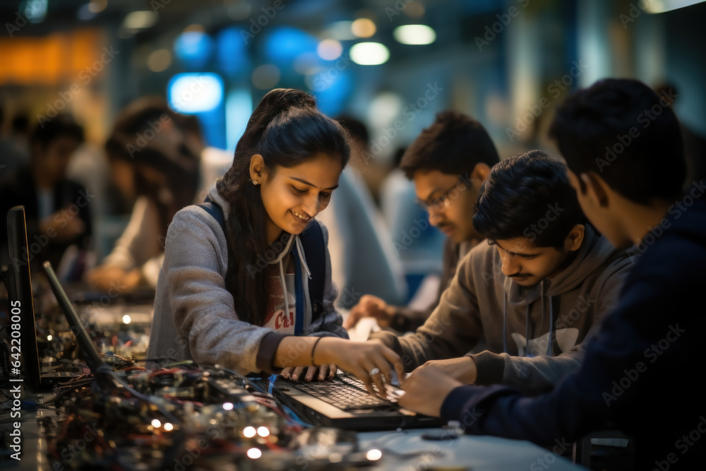 Indian students engrossed in a coding workshop, demonstrating their ...