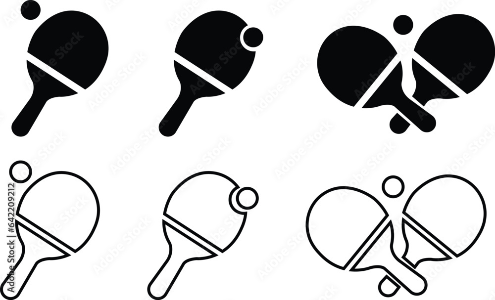 Ping pong table tennis paddle with ball trendy flat vector set black ...