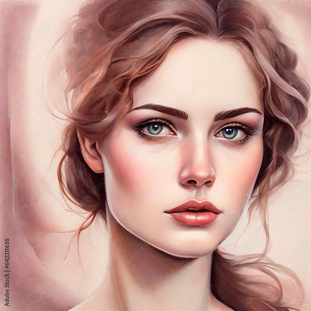 Rostro de mujer encantadora con una mirada fría y romantica Stock 写真 ...