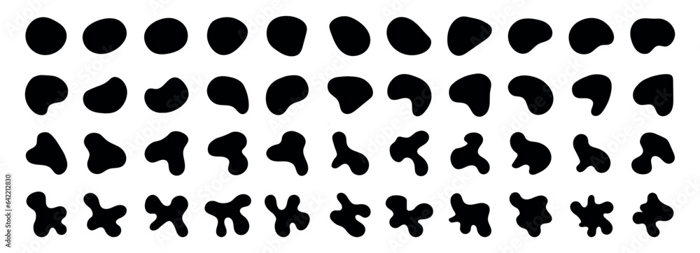 Set of abstract random black blobs isolated on white. Organic shapes ...