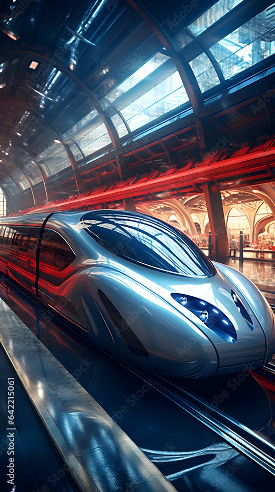 High-speed bullet train at a futuristic station, mobile background ...