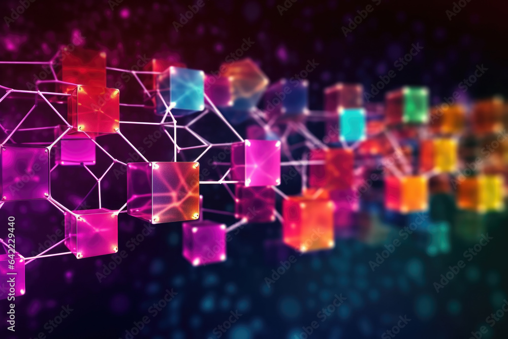 cyberspace world in 3D graphics. Numerous connected lines, dots, and ...
