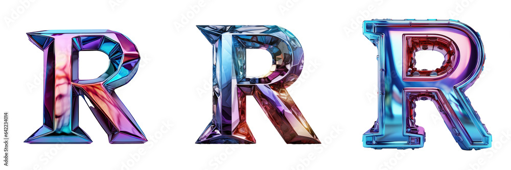 Metallic blue and purple letter R with a glossy chrome style and bold ...