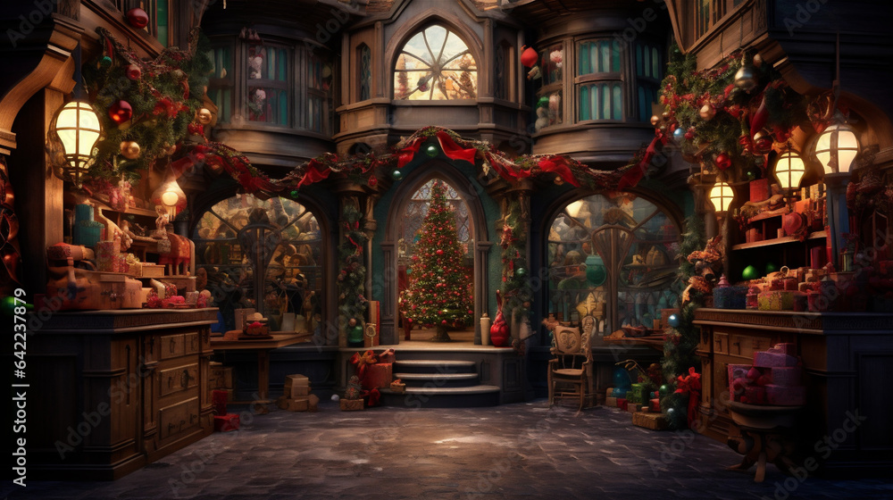 Santa's Workshop in an Enchanting Winter Setting with Fantastical ...