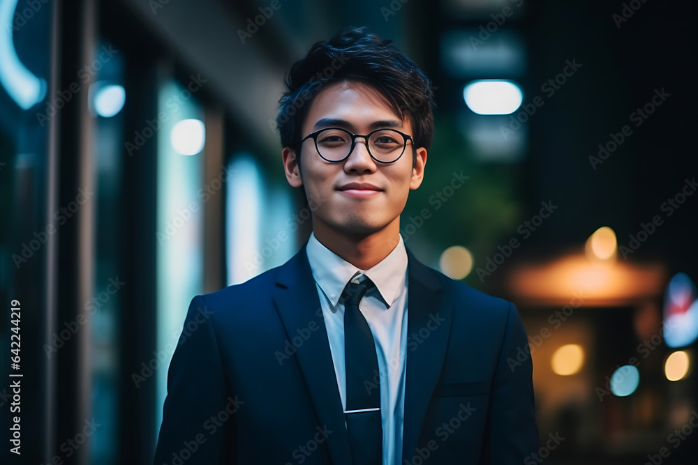 An Asian gentleman with a handsome and intelligent appearance dons a ...