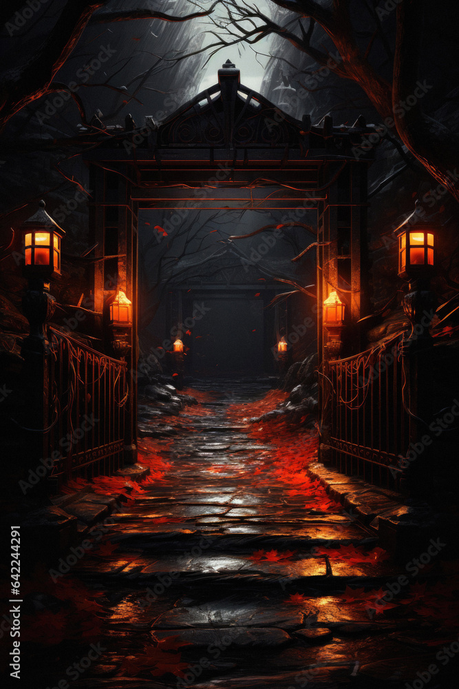Happy Halloween background spooky scene, creepy dark night jack o ...