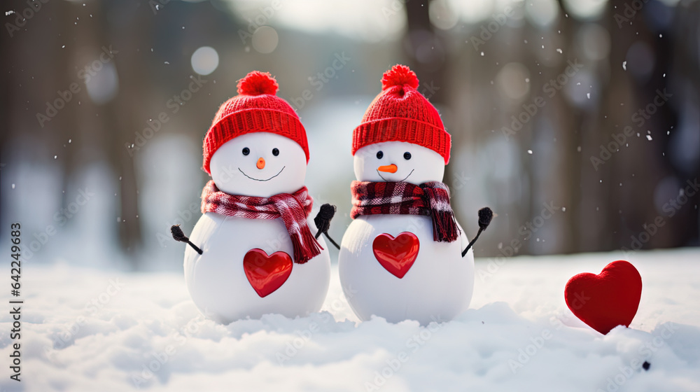 Mr. and Mrs. Snowman. Happy snowman couple in a winter landscape. Stock ...