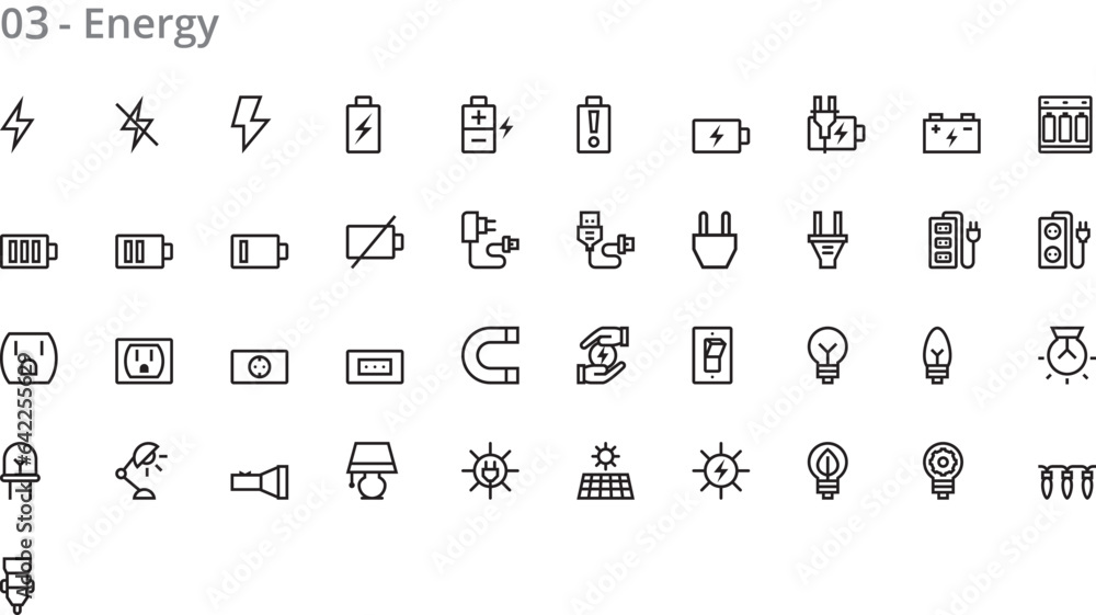 Line Icons Sheet: Energy and Sustainability Symbols for Modern Design ...