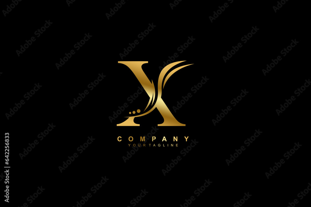 Luxury gold X logo design with feather. premium X letter monogram logo ...