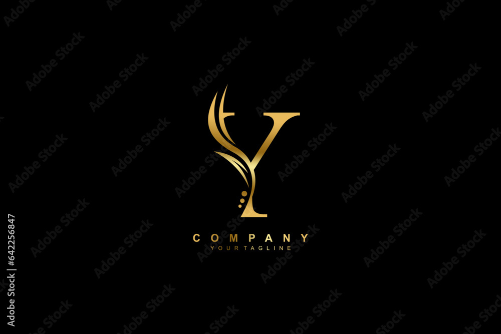 Luxury gold Y logo design with feather. premium Y letter monogram logo ...