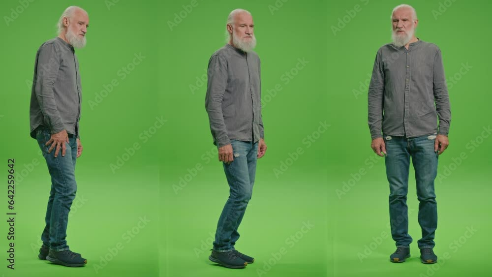 3-in-1 Split Green Screen Montage.An Old Man Who Has Pain in His Leg ...