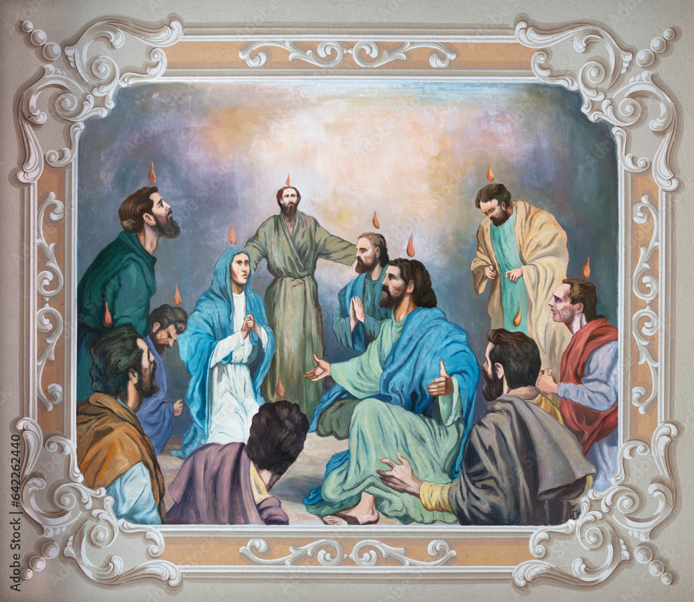 SEBECHLEBY, SLOVAKIA - OKTOBERT 8, 2022: The fresco of Pentecost in St ...