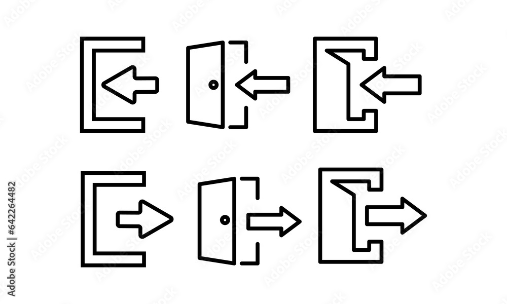 Sign in and out icon. Set of exit, login vector icons. Open and closed ...