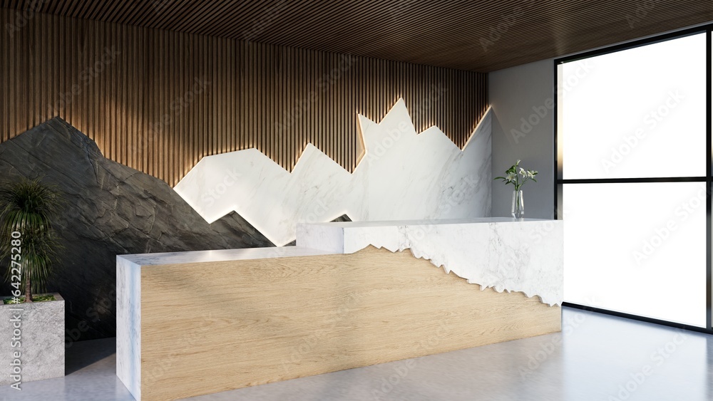 Interior design contemporary and luxurious modern reception desk, 3D ...