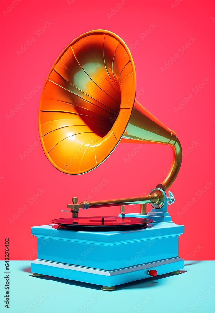 An elegant minimalist depiction of a classic gramophone, capturing the ...