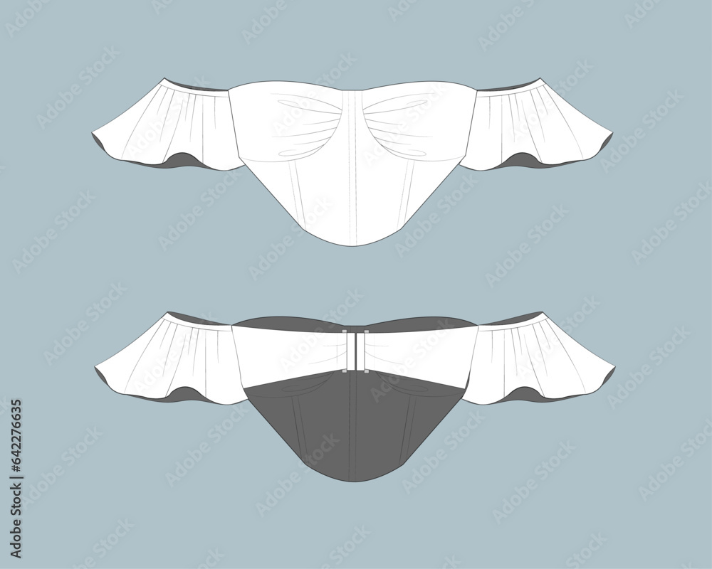 women fashion flat technical sketch drawing template. CAD outfit design ...