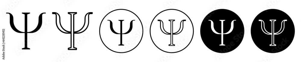 psi symbol greek letter psi vector symbol in black filled and outlined ...