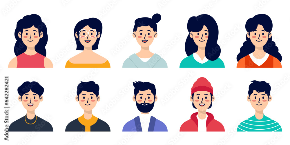 Set of vector smiling people avatar. Male and female people avatars ...