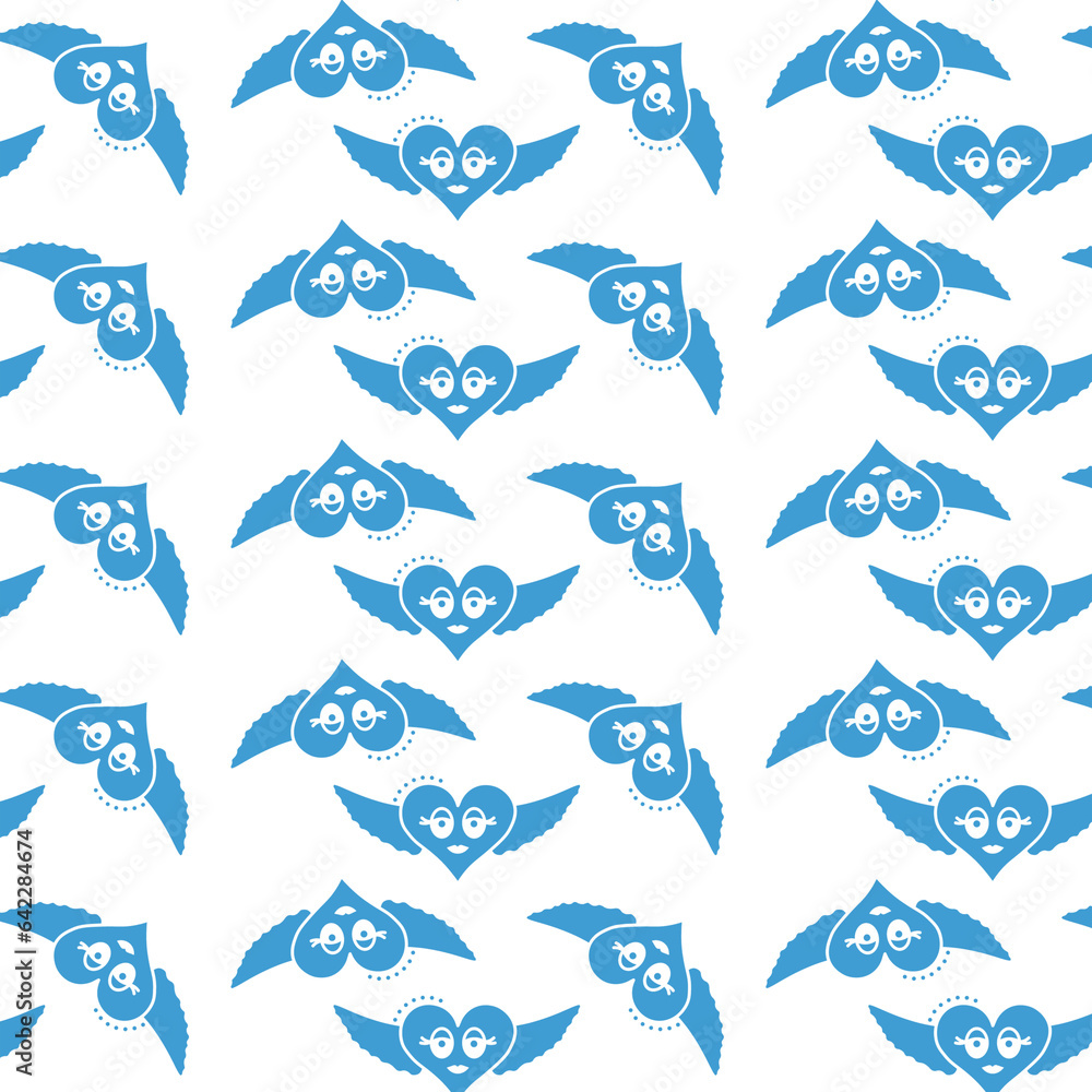 Digital png illustration of rows of blue winged hearts on transparent ...