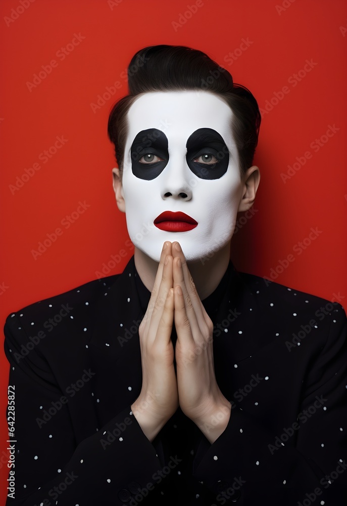 Silent Expression" - A minimalist depiction of a mime artist capturing ...