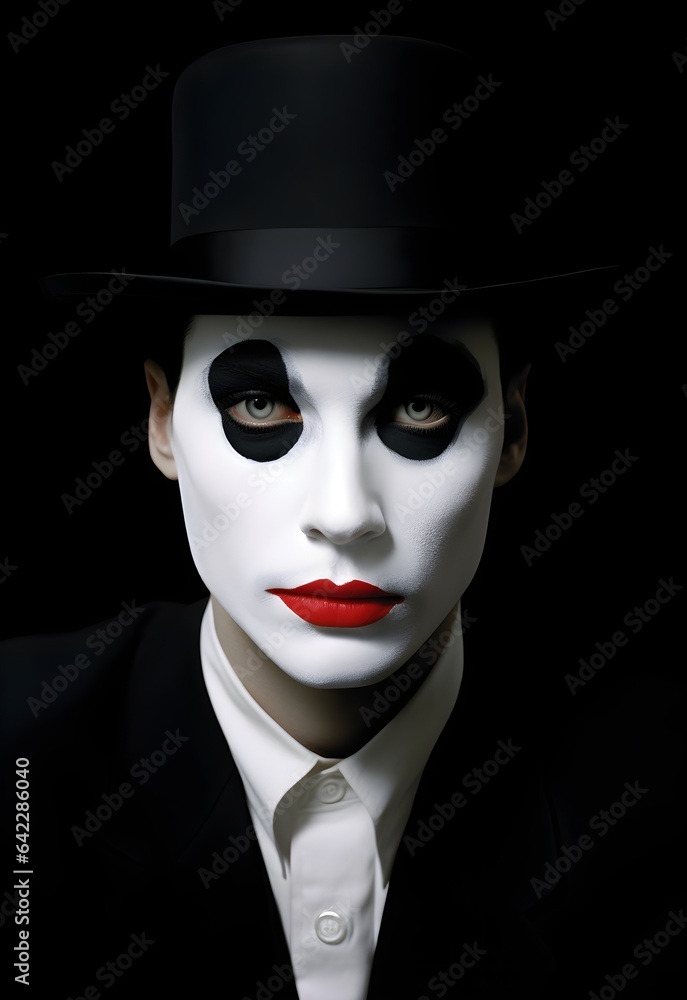 Silent Expression" - A minimalist depiction of a mime artist capturing ...