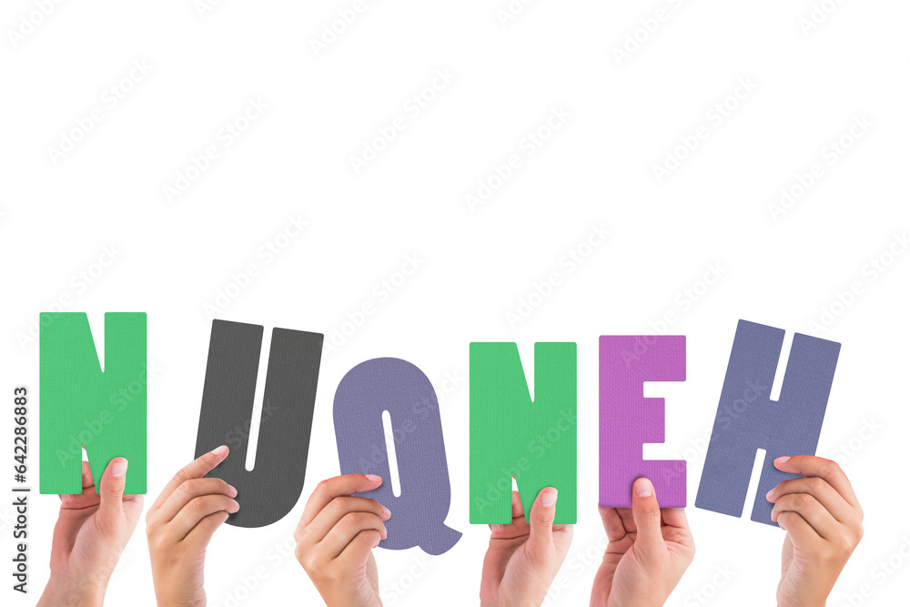 Digital png illustration of hands holding nuqneh text on transparent ...