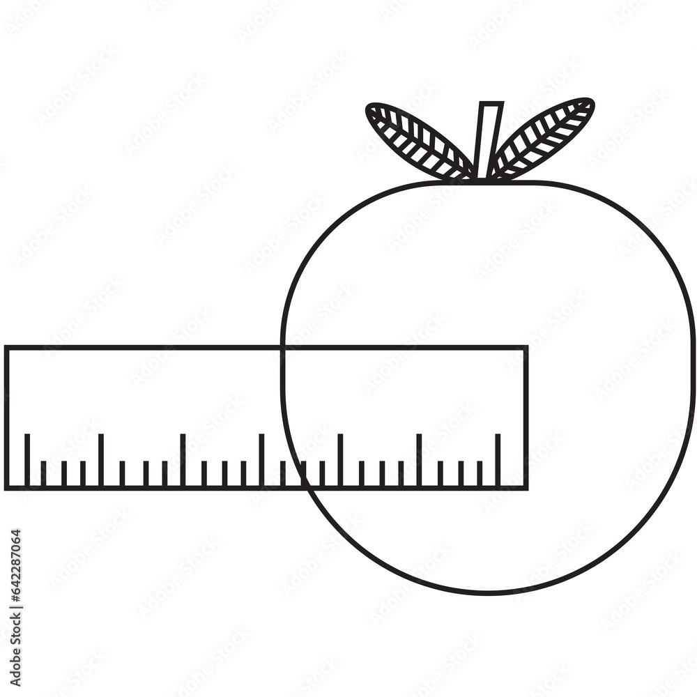 Digital png illustration of black outline of apple and ruler on ...