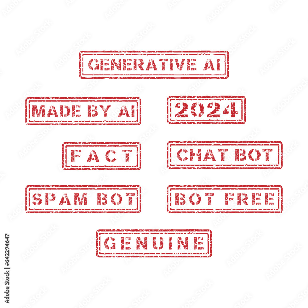 Vetor de GENERATIVE AI, 2024, BOT FREE, CHATBOT, MADE BY AI, SPAM BOT ... Vetor de GENERATIVE AI, 2024, BOT FREE, CHATBOT, MADE BY AI, SPAM BOT ...