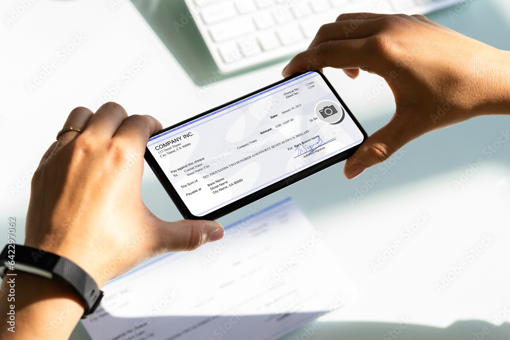 Remote Check Deposit Taking Photo Stock Photo | Adobe Stock