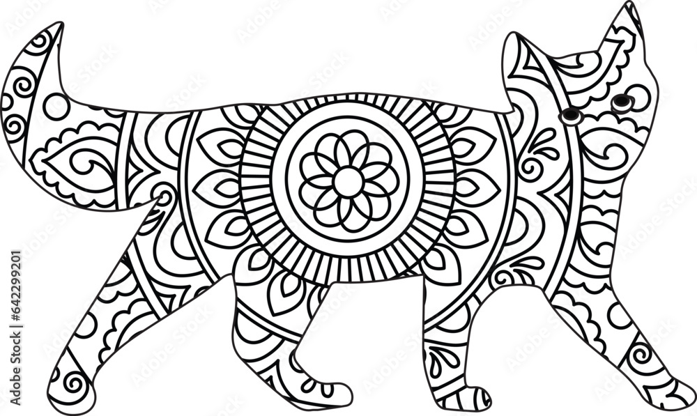 mandala animal coloring Book page for Adults designs with cat mandala ...