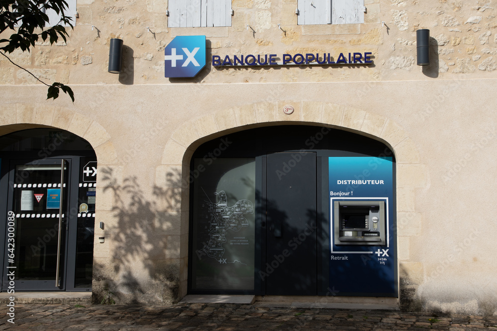 Banque populaire logo text and brand sign front entrance facade office ...