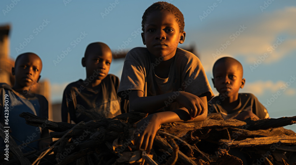 Poor black african kids on a slum roof top , children poverty in africa ...