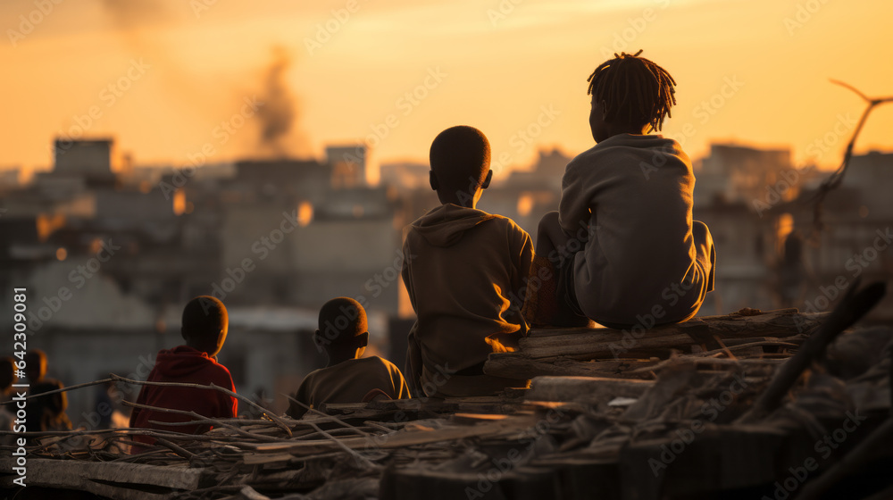 Poor black african kids on a slum roof top , children poverty in africa ...