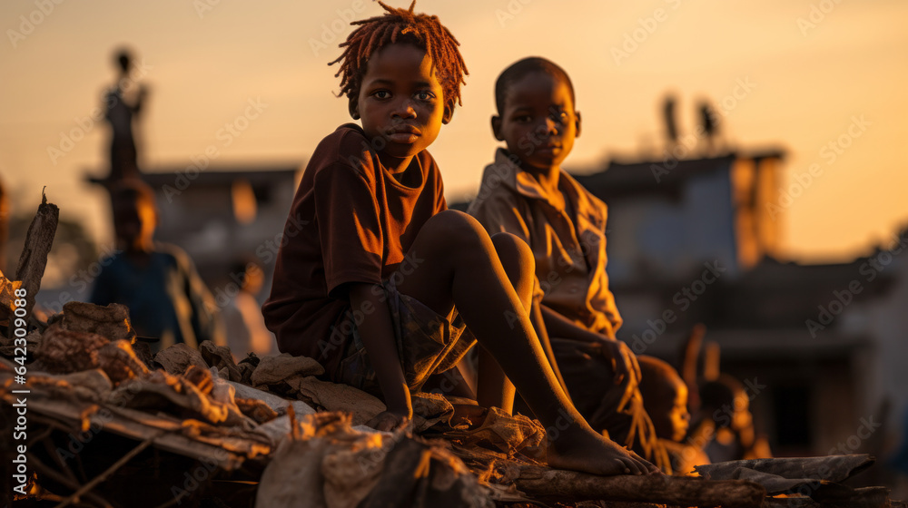Poor black african kids on a slum roof top , children poverty in africa ...
